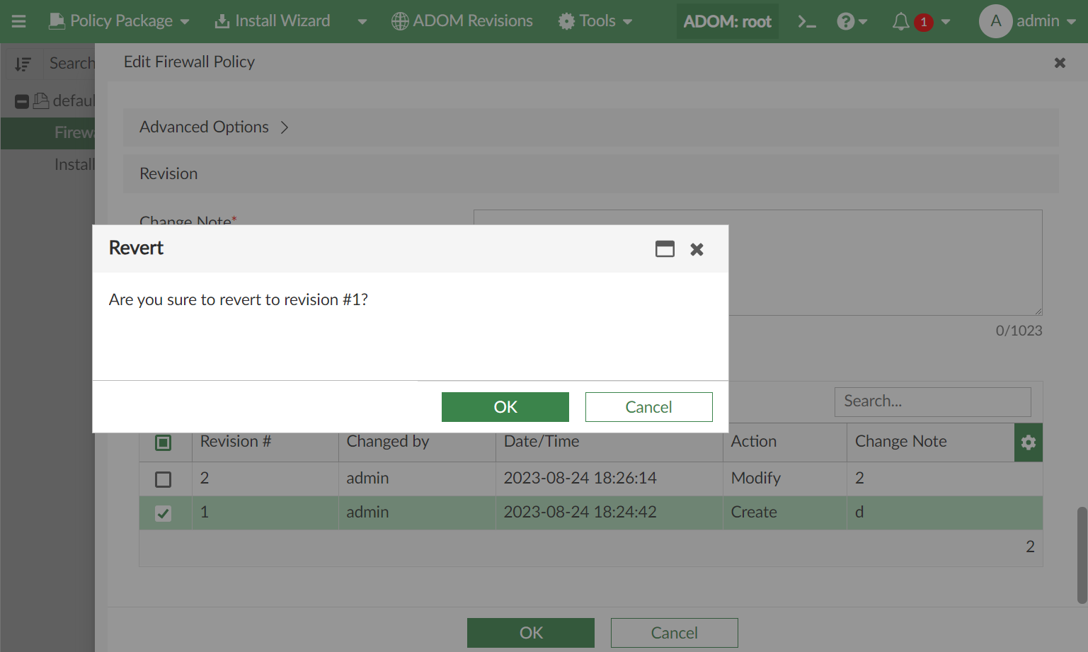Reverting a Policy to a previous version | FortiManager 7.6.2 | Fortinet Document Library